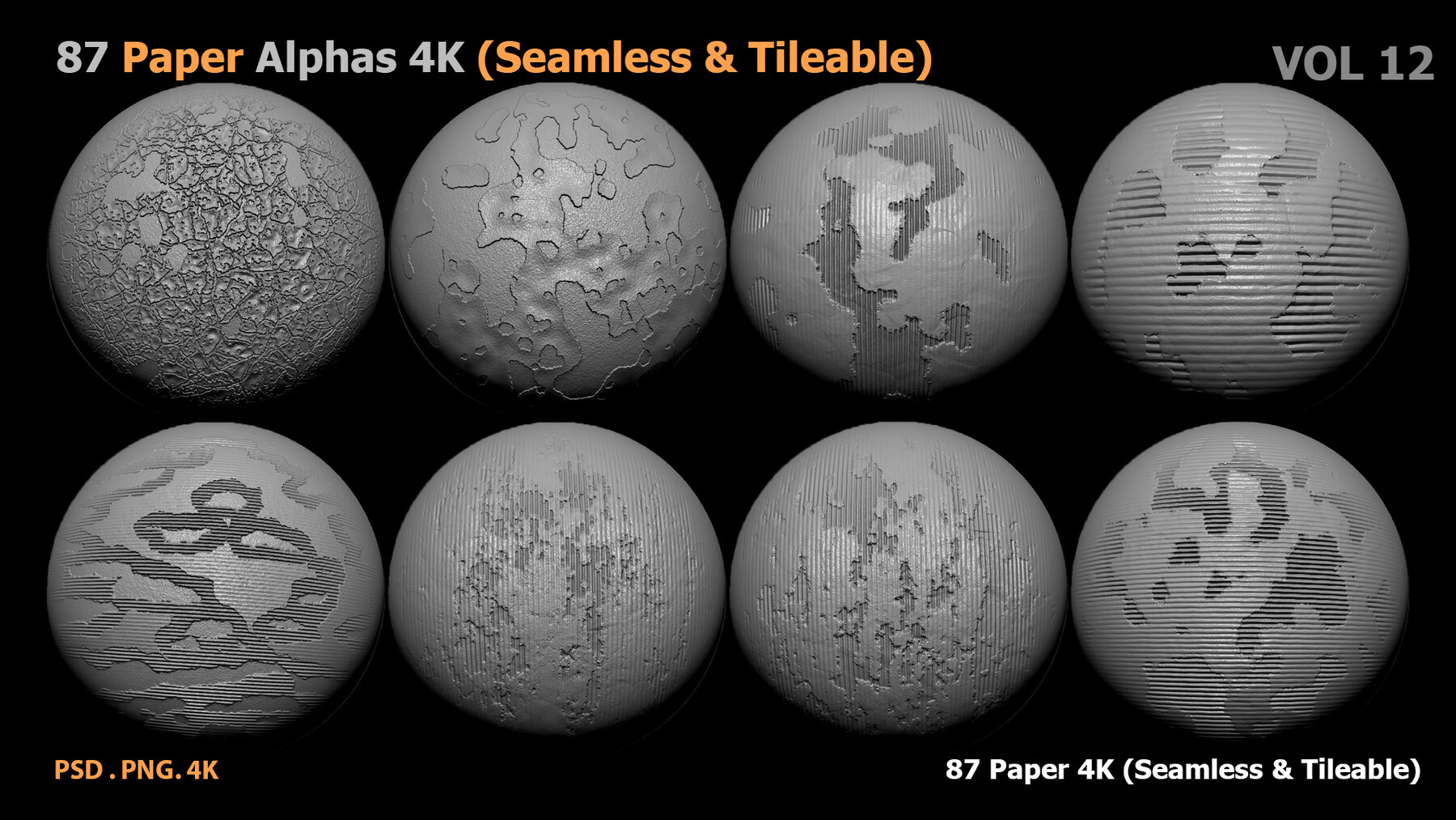 ArtStation - 87 Paper Alphas (Seamless & Tileable) VOL 12 | Brushes