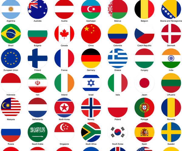ArtStation - Most popular flags in the world round flags on white ...