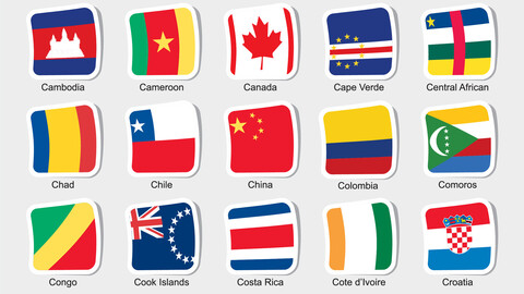ArtStation - World flags stickers design. EPS Template File | Artworks