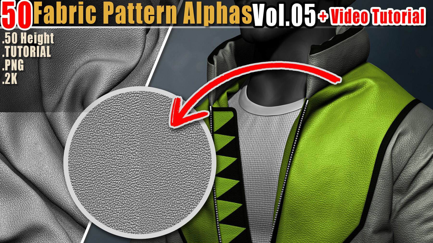 ArtStation - 50 Fabric Pattern Alphas Vol.05 + Video Tutorial | Brushes