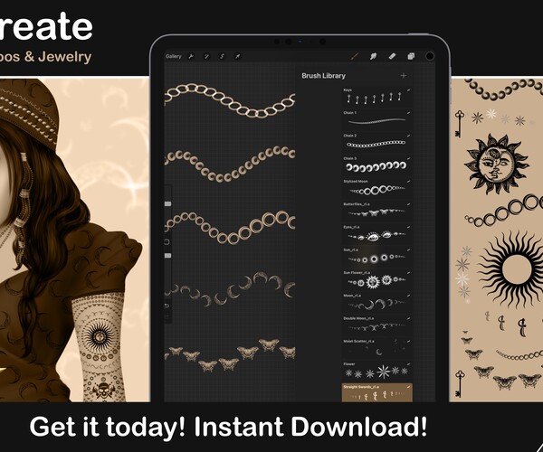 ArtStation - Procreate Mystical Tattoo Brushes | Moons, Suns ...