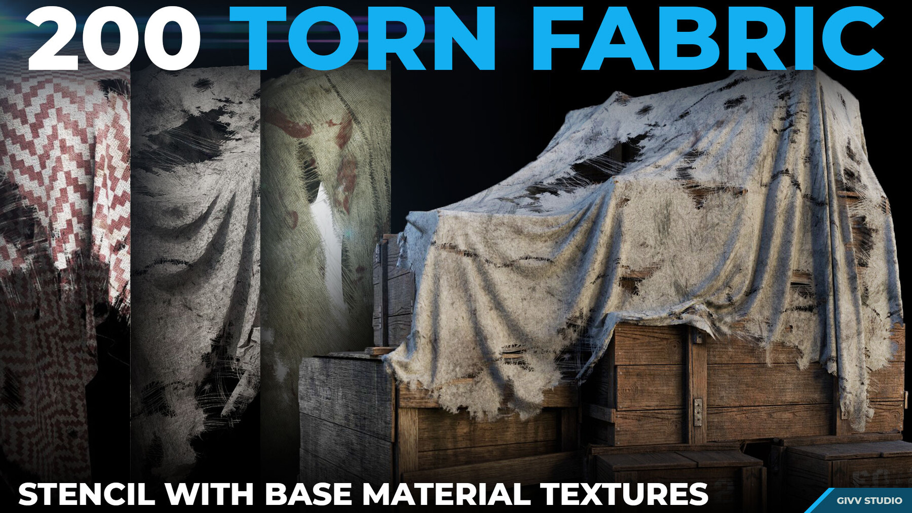 ArtStation - 200 Torn Fabric (Stencils with Base Material/Tutorial/4k ...