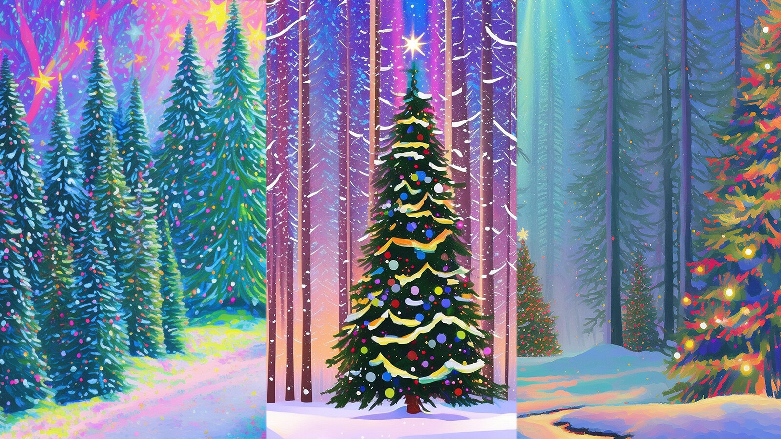 ArtStation - Magical psychedelic winter snowy forest, christmas tree ...