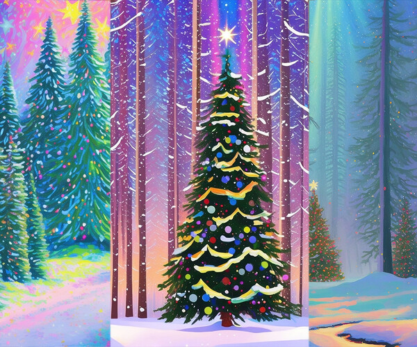 ArtStation - Magical psychedelic winter snowy forest, christmas tree ...