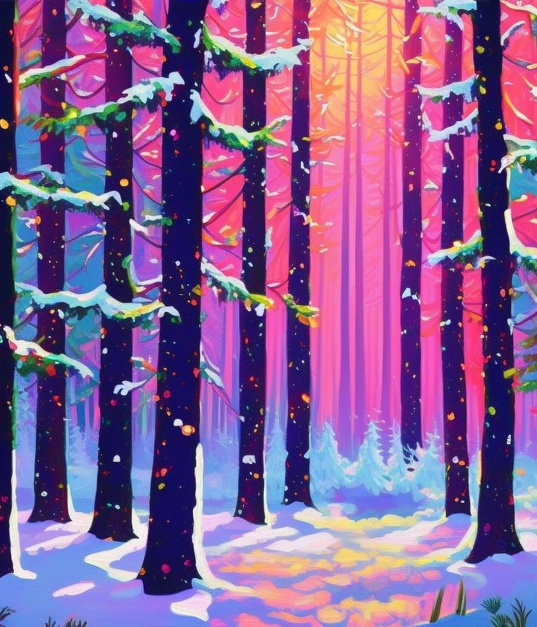 ArtStation - Magical psychedelic winter snowy forest, christmas tree ...