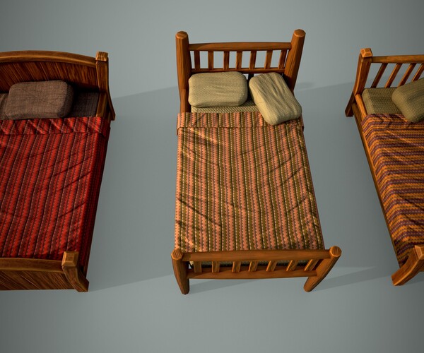 ArtStation - Set of stylized beds with pillow and blanket PBR game ready Low-poly 3D model ...