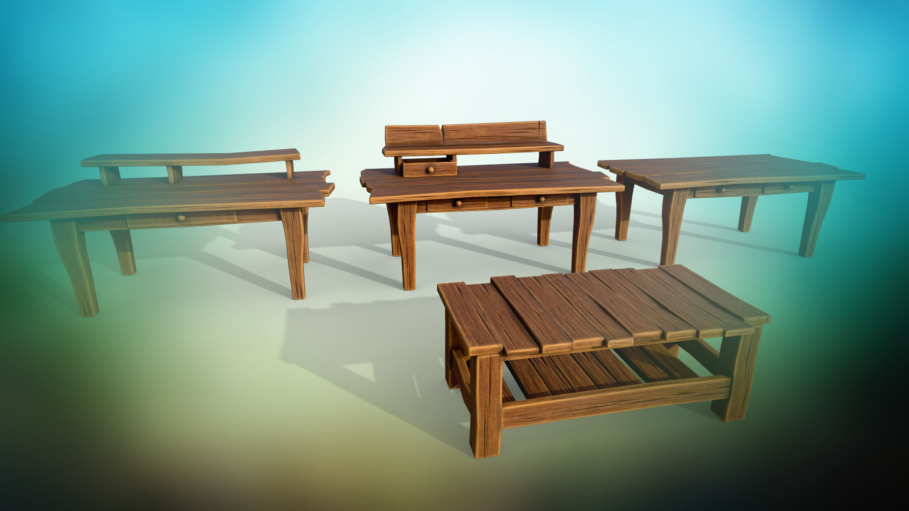 ArtStation - Set of stylized tables PBR low-poly game ready 3D model ...