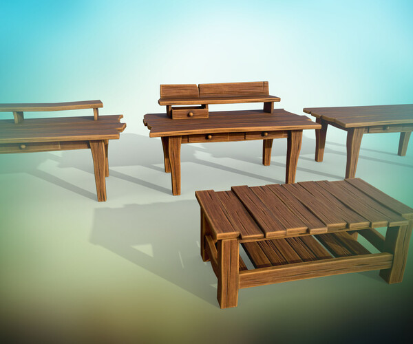 ArtStation - Set of stylized tables PBR low-poly game ready 3D model ...