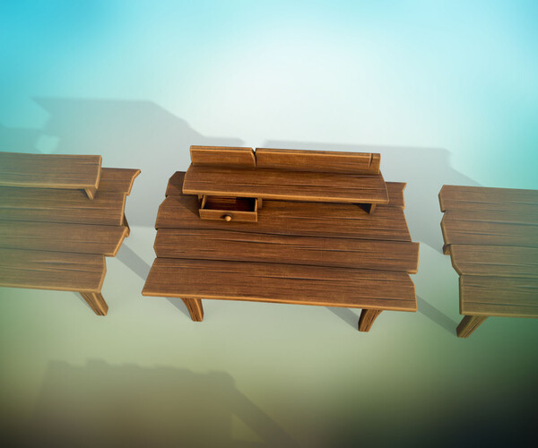 ArtStation - Set of stylized tables PBR low-poly game ready 3D model ...