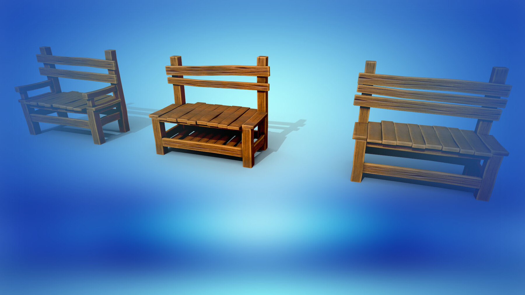 ArtStation - Stylized bench bench 3 types PBR game ready Low-poly 3D ...