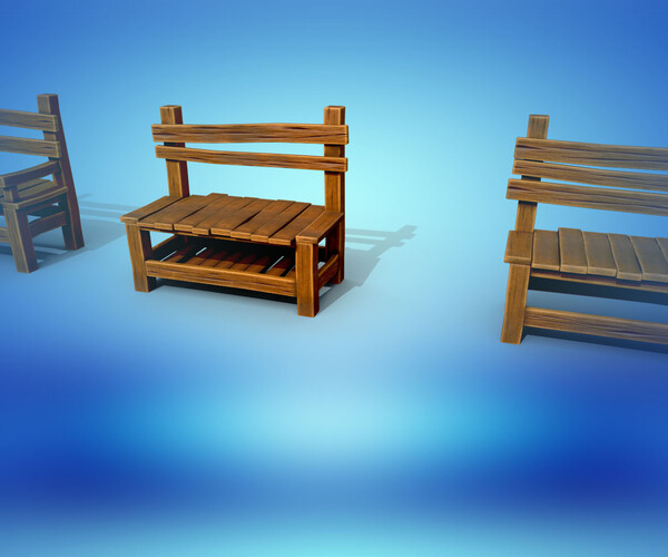 ArtStation - Stylized bench bench 3 types PBR game ready Low-poly 3D ...