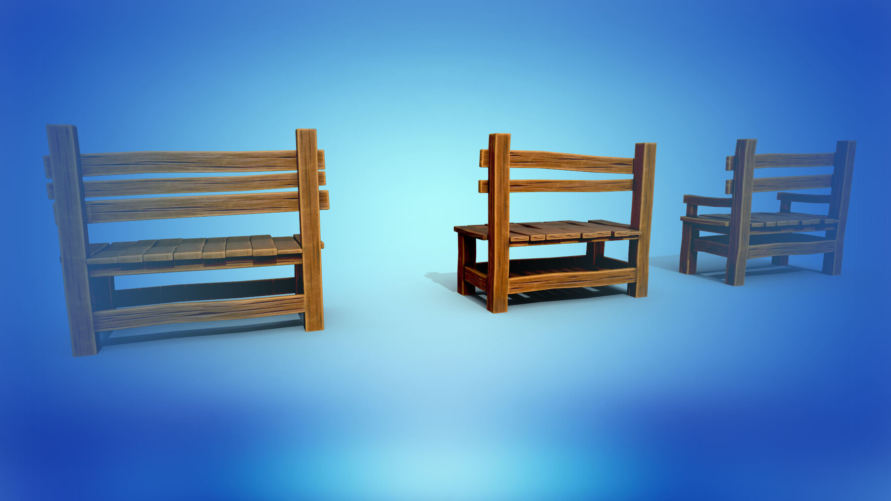 ArtStation - Stylized bench bench 3 types PBR game ready Low-poly 3D ...