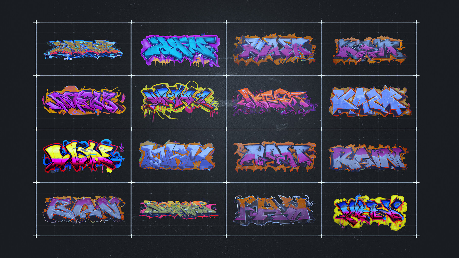 ArtStation - 52 Cyberpunk Graffiti Overlays Vol 1 | Artworks