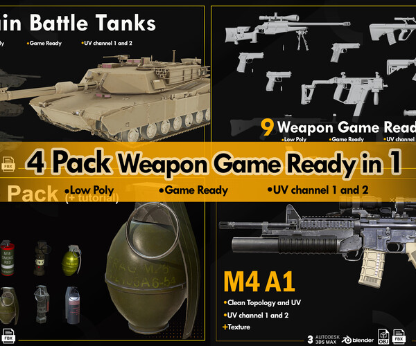 ArtStation - 4 Pack Weapon Game Ready in 1 | Game Assets