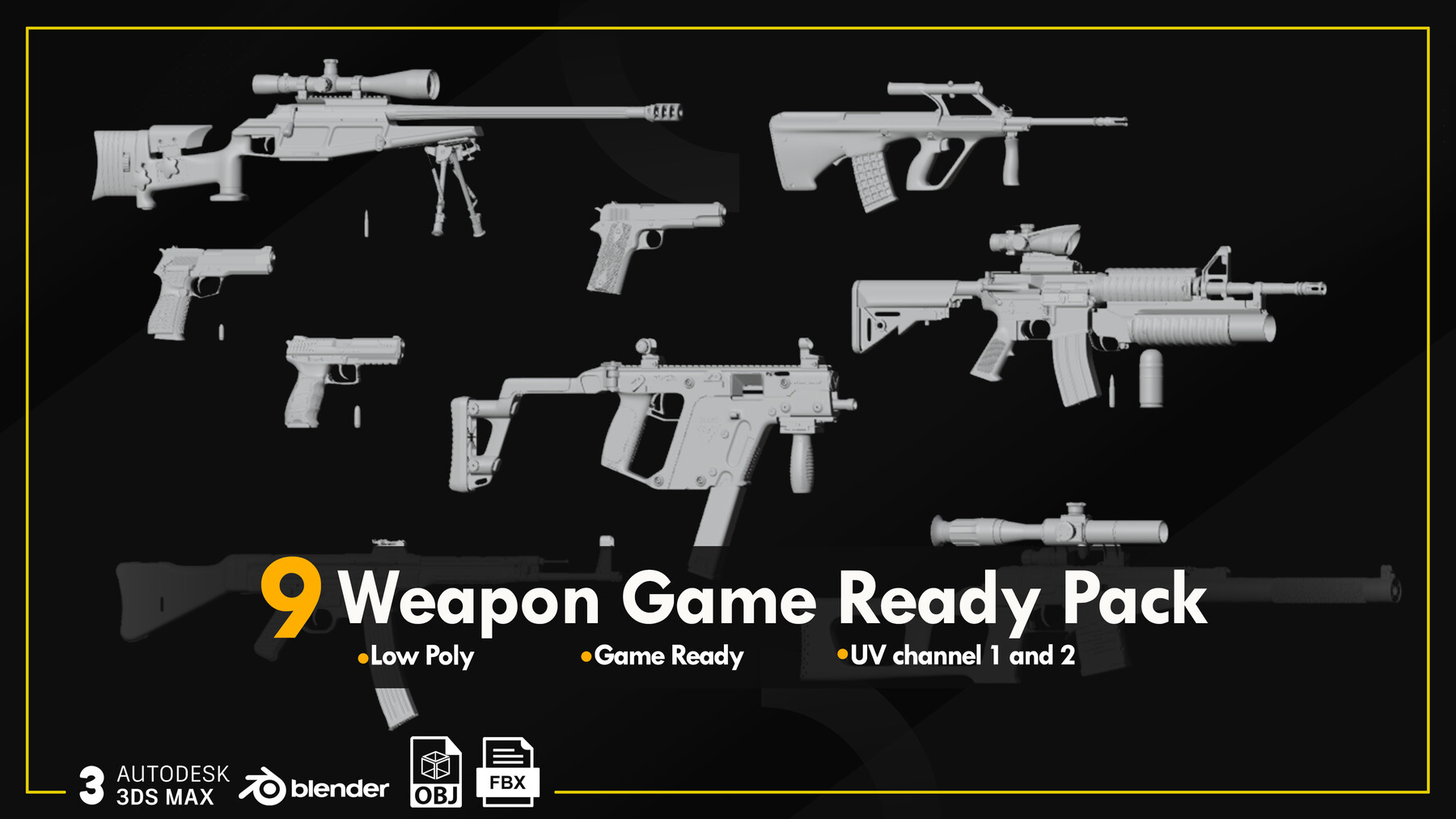 ArtStation - 4 Pack Weapon Game Ready in 1 | Game Assets