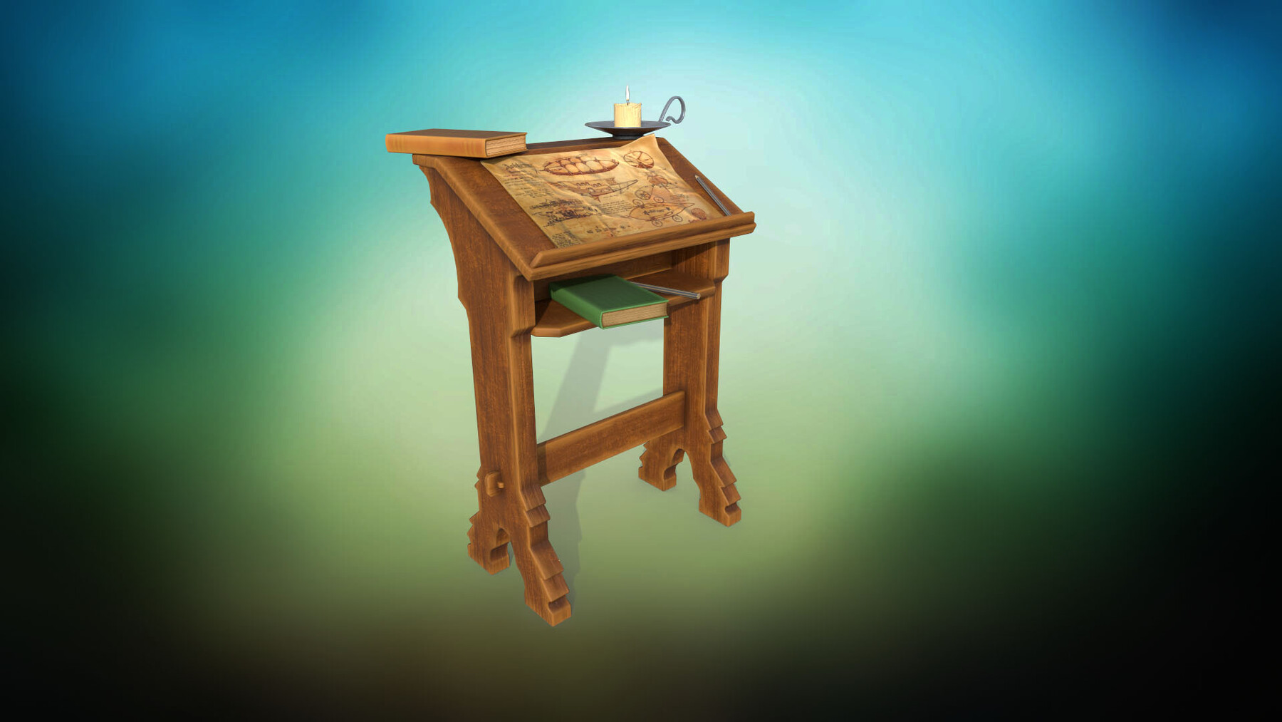 ArtStation - stylized fantasy rack shelf for books and blueprints PBR ...