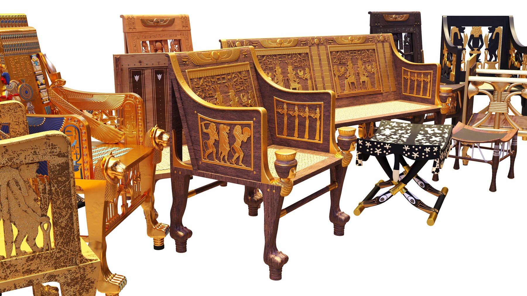 ArtStation - Egyptian Furniture Kit - 15 Chairs Thrones Stools | Resources