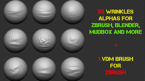 ArtStation - 50 Wrinkles Alphas + 1 VDM Brush for Zbrush | Brushes