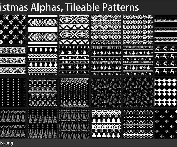 ArtStation - 100 Christmas Alphas, Tileable Patterns _ VOL 3 | Brushes