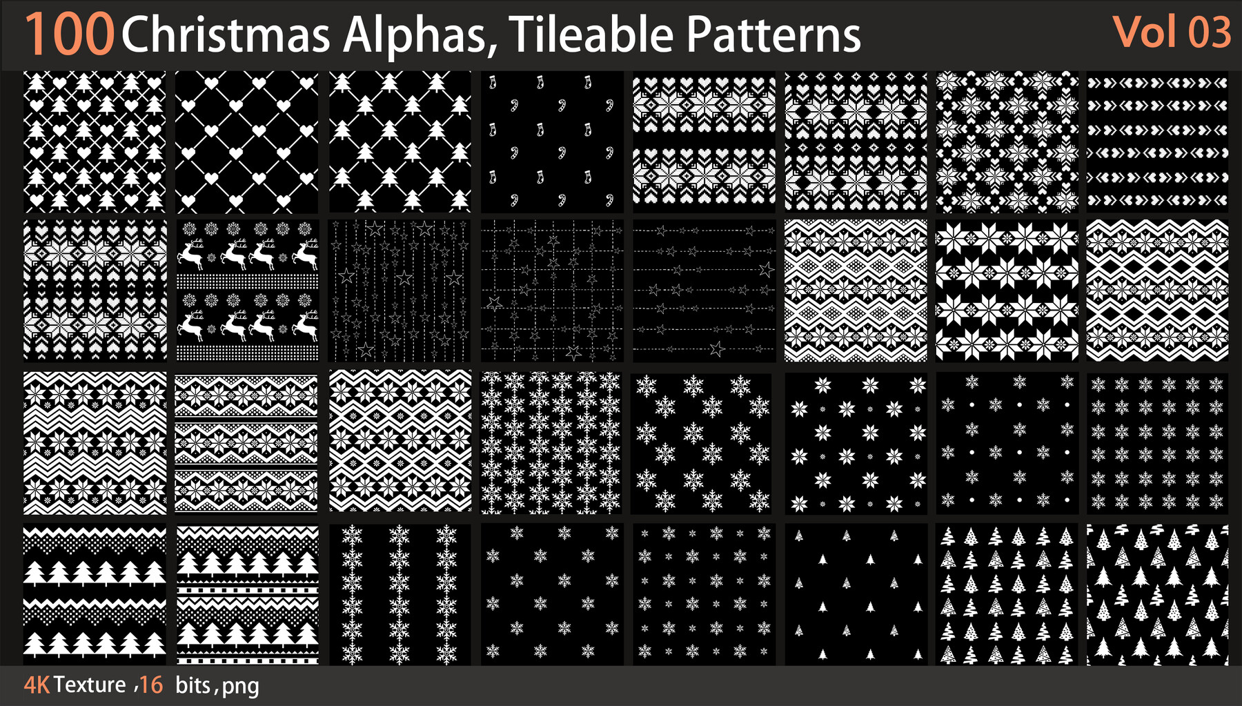 ArtStation - 100 Christmas Alphas, Tileable Patterns _ VOL 3 | Brushes