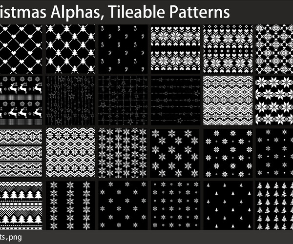 ArtStation - 100 Christmas Alphas, Tileable Patterns _ VOL 3 | Brushes