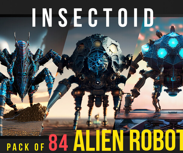 ArtStation - Alien insectoid robots race (pack #2: 84 characters ...