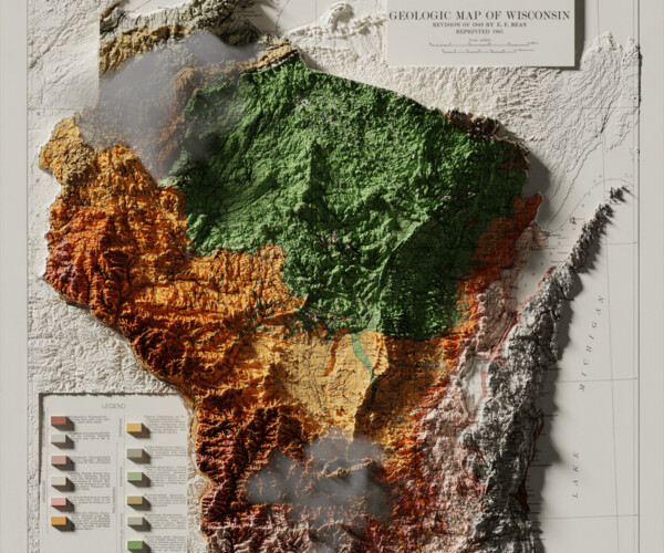ArtStation - 1965 3D Geologic Map of Wisconsin | Artworks