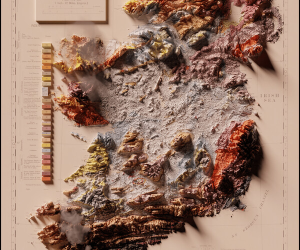 ArtStation - 1962 3D Geologic Map of Ireland | Artworks