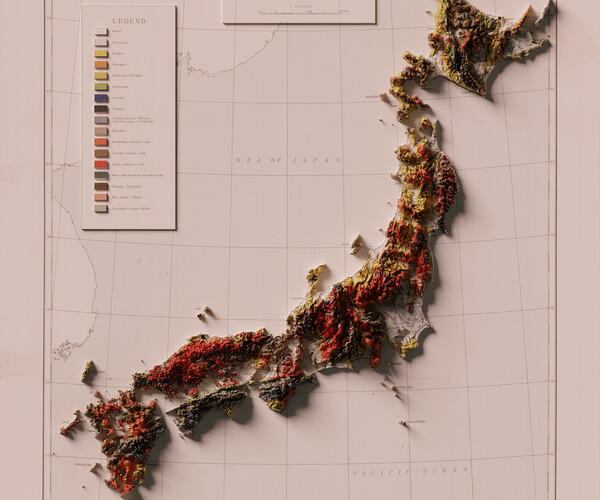 ArtStation - 1953 3D Geological Map of Japan | Artworks