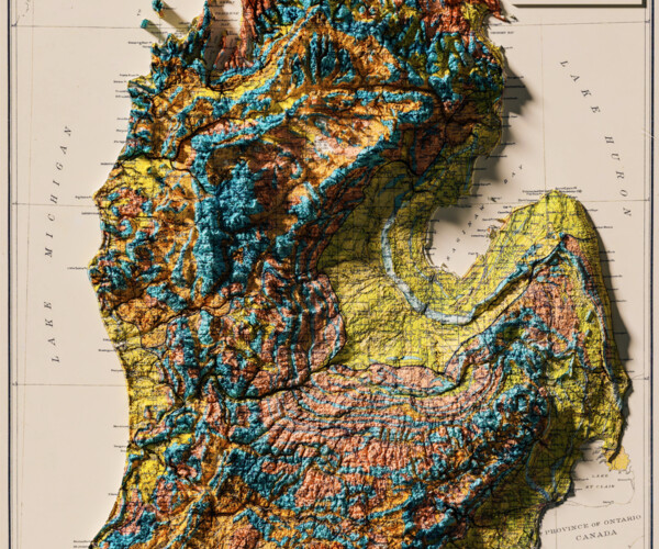 ArtStation - 1911 3D Geologic Map of Michigan | Artworks