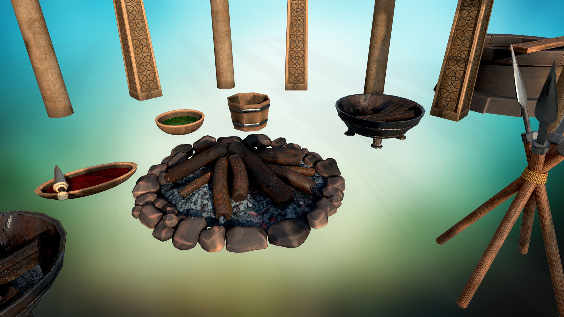 ArtStation - Stylized ritual altar columns bonfire grave sacrificial ...