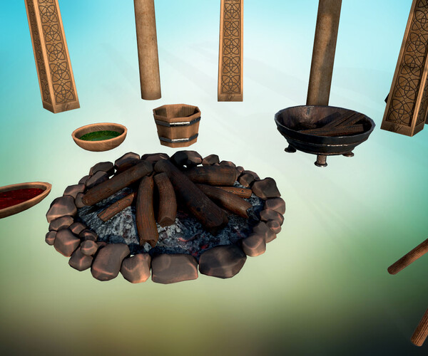 ArtStation - Stylized ritual altar columns bonfire grave sacrificial ...