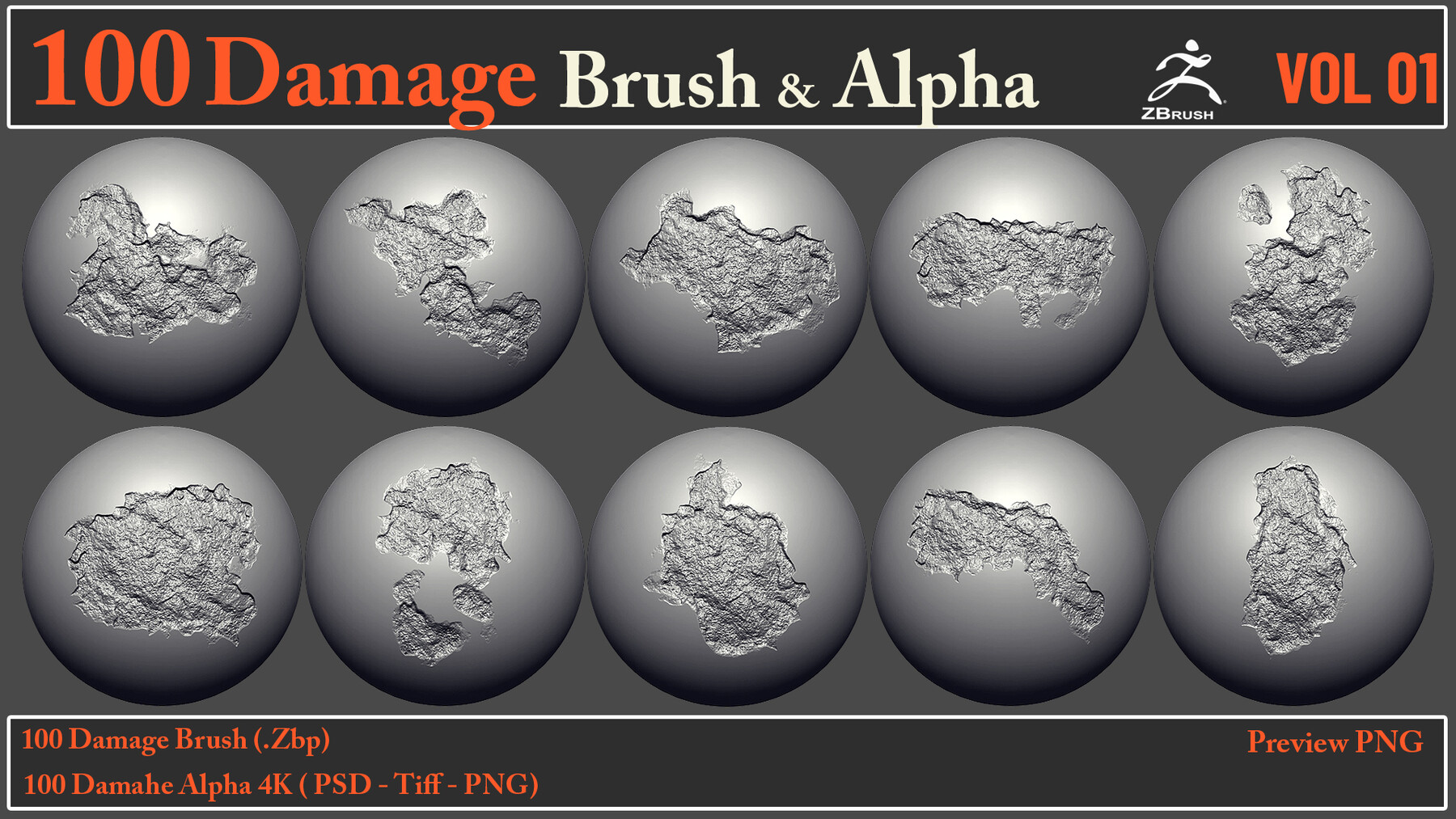ArtStation - 100 Damage Brush & Alpha VOL 01 | Brushes