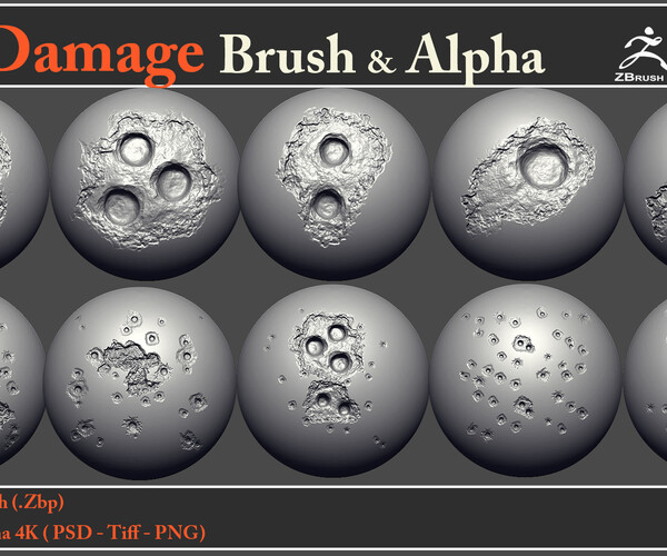 ArtStation - 100 Damage Brush & Alpha VOL 01 | Brushes