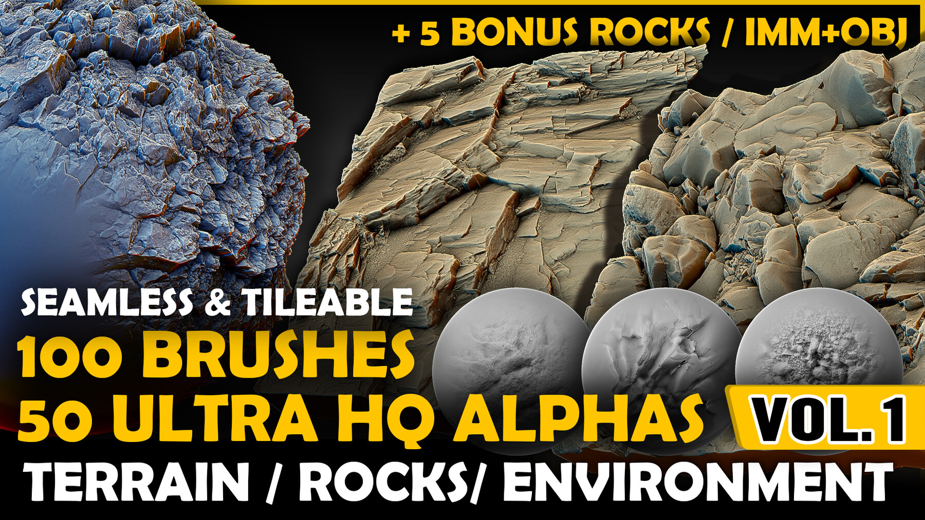 D R F - Ultra HQ Terrain / Rock Seamless Sculpt Zbrush brushes + Alphas ...