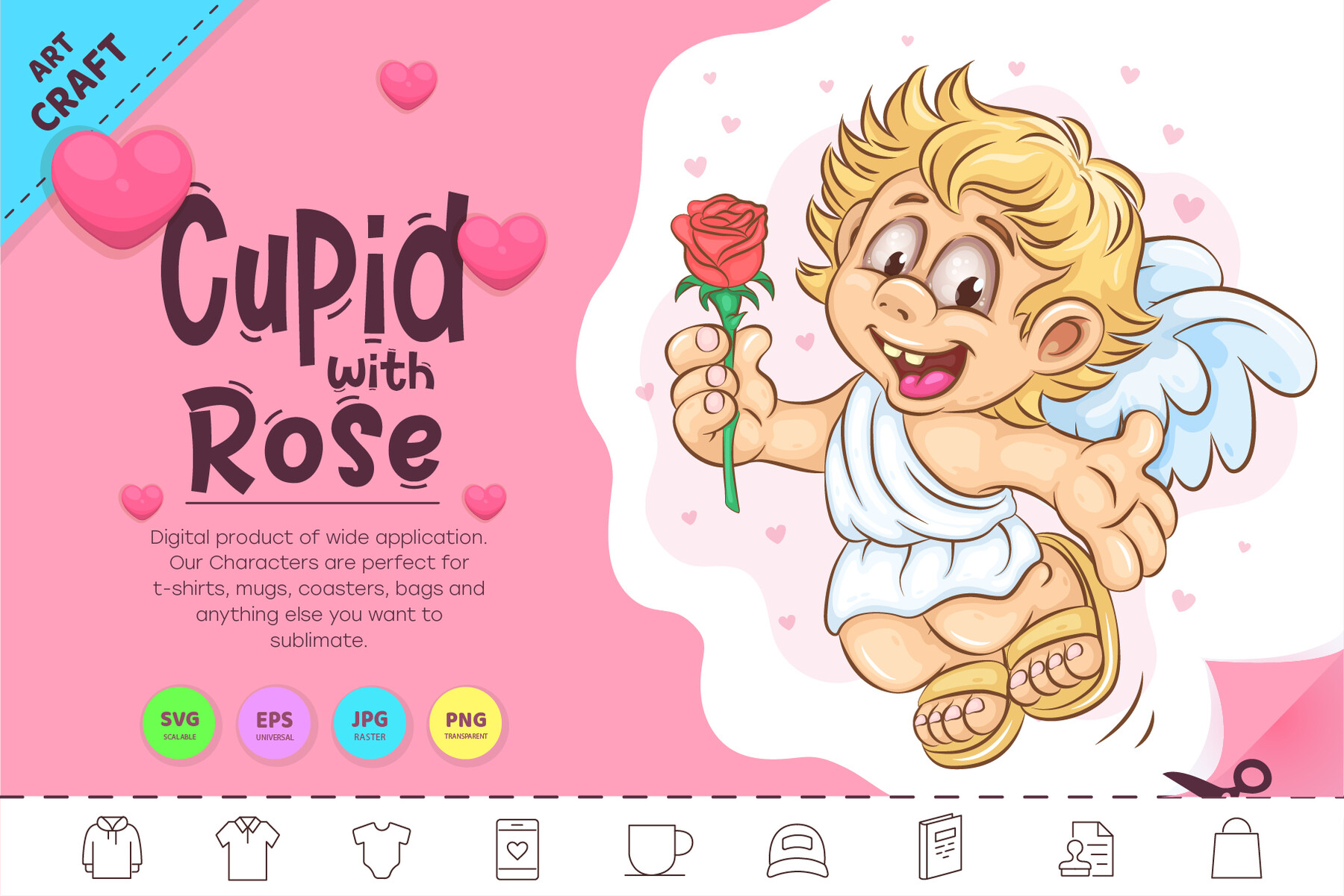 ArtStation - Cartoon Cupid with Rose. Clipart | Artworks