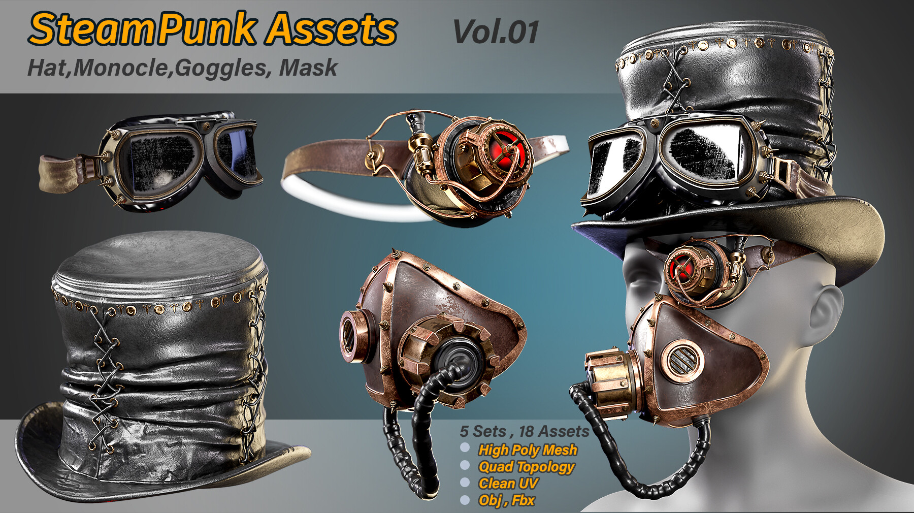 ArtStation - SteamPunk Assets Vol.01 / FBX + OBJ | Game Assets