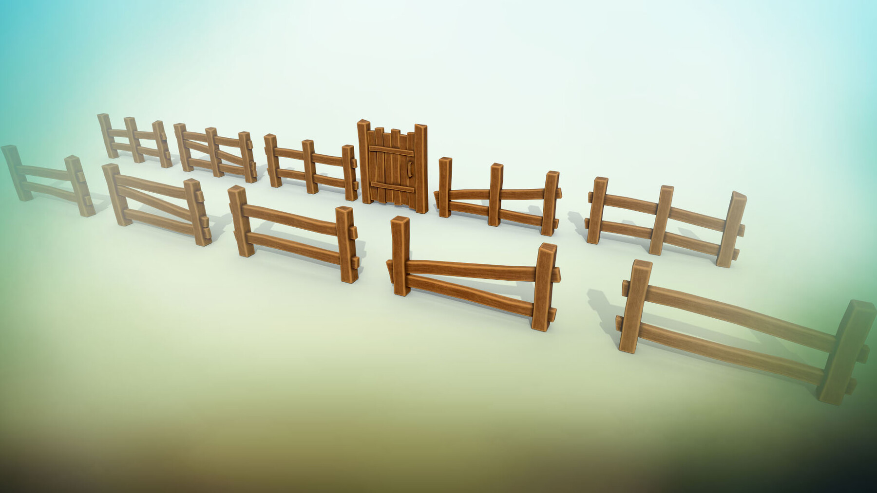 ArtStation - Stylized wooden fence of 10 sections PBR game ready Low ...
