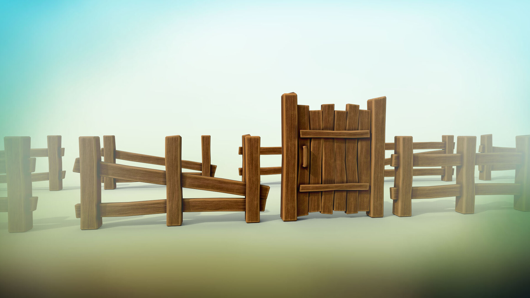 ArtStation - Stylized wooden fence of 10 sections PBR game ready Low ...