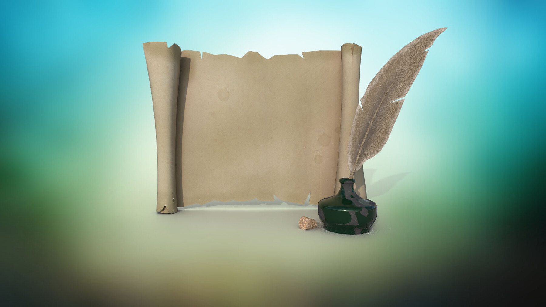 ArtStation - Set of papyrus and inkwell with stopper and quill PBR low ...