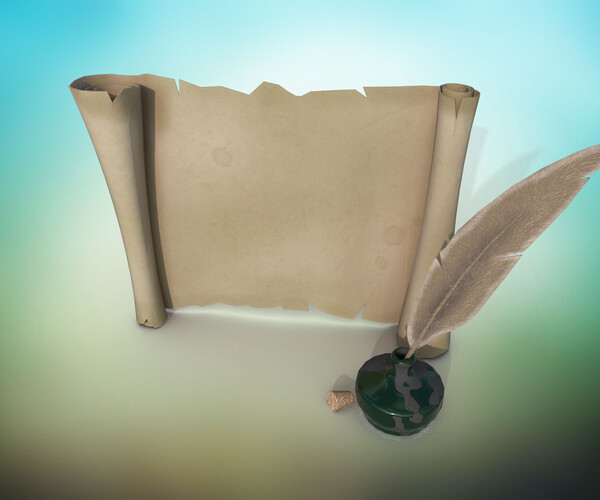 ArtStation - Set of papyrus and inkwell with stopper and quill PBR low ...