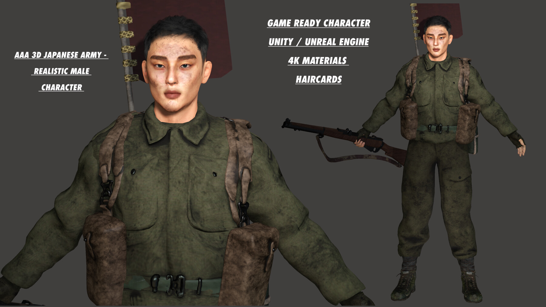 ArtStation - AAA 3D REALISTIC ASIAN MALE CHARACTER - JAPANESE ARMY ...