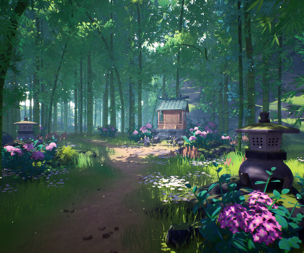 ArtStation - Shrine in Bamboo Forest Day&Night UE4 Scene | Game Assets