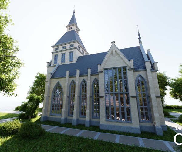 ArtStation - Classic great hall with tower - Church with interior ...