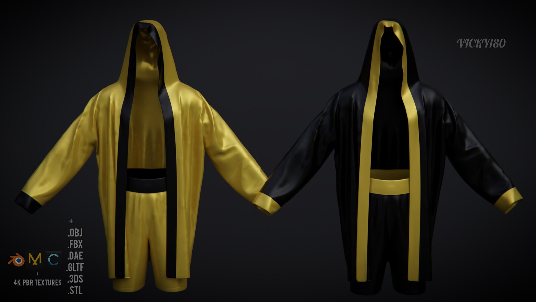 ArtStation - 3D Male Boxing Outfit - Shorts and Robe With 2 Base Colors ...