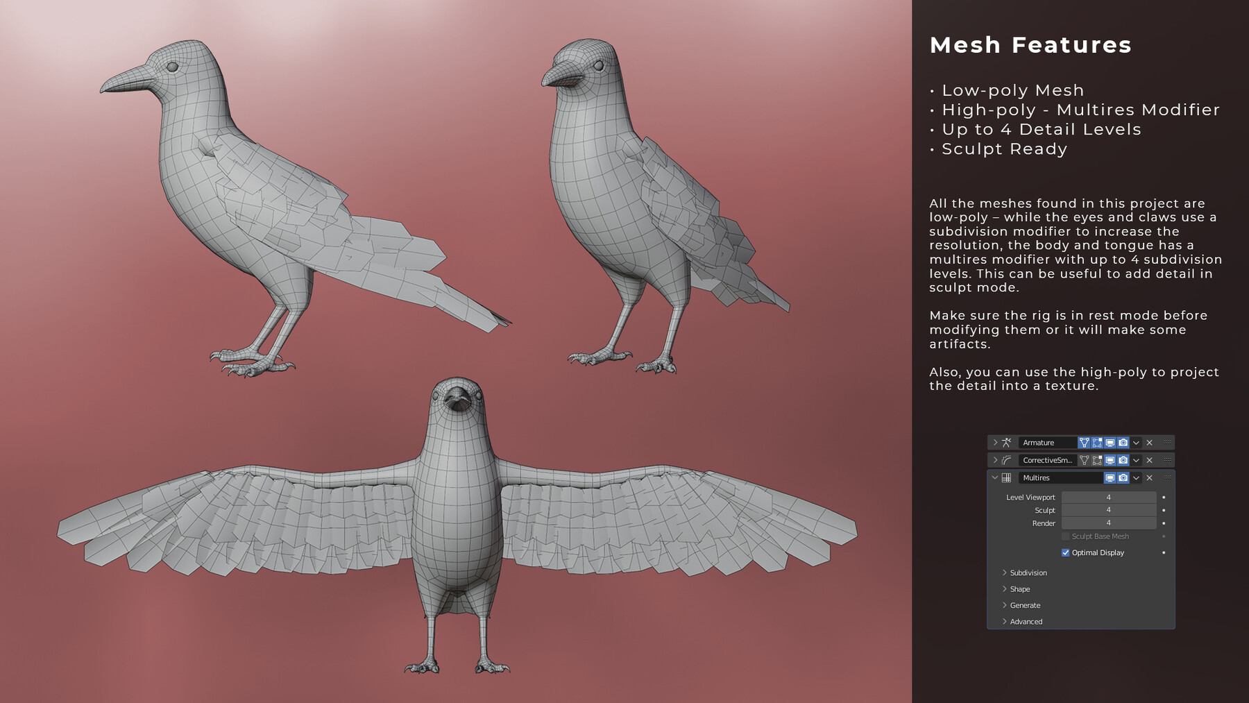 ArtStation - Crow Rigged - Stylized 3D Character for Blender | Game Assets