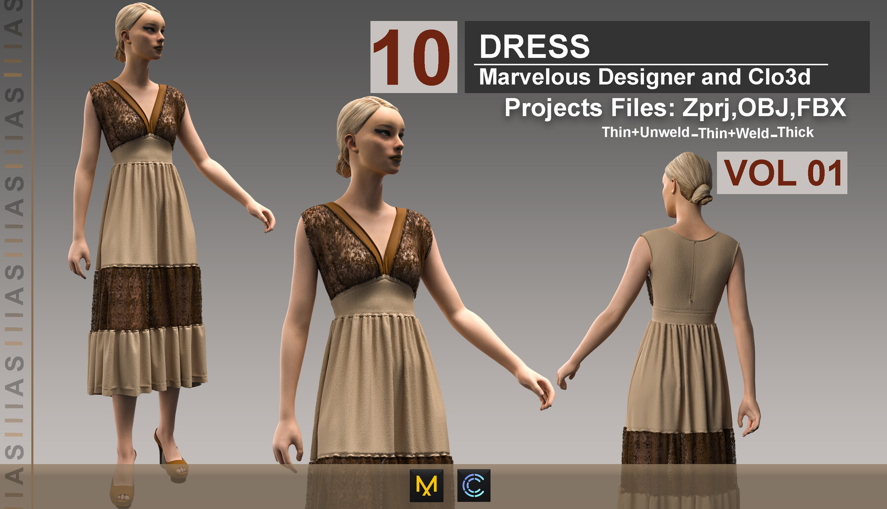 ArtStation - DRESS VOL 1 (CLO3D AND MARVELOUS DESIGNER) ZPRJ, OBJ, FBX ...
