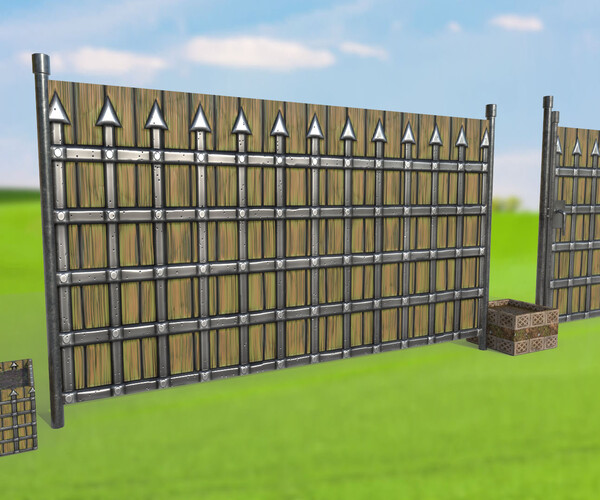 ArtStation - Fence with wooden gate and metal grate PBR Low-poly 3D ...