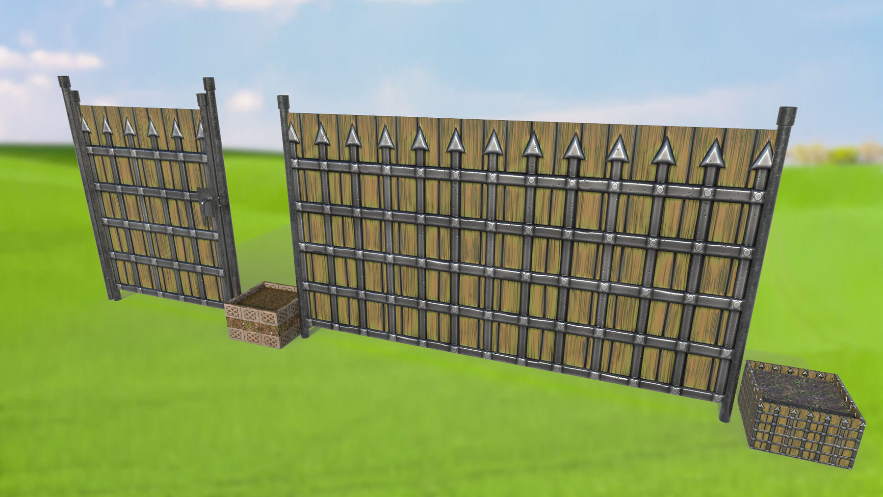 ArtStation - Fence with wooden gate and metal grate PBR Low-poly 3D ...