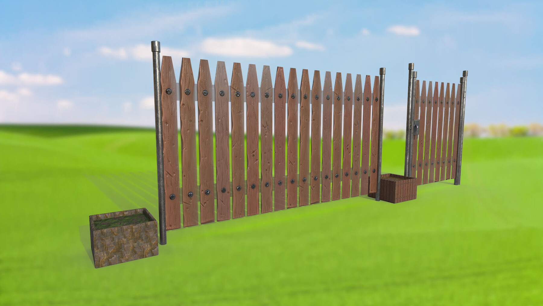 ArtStation - Fence with gate made of wooden planks PBR low-poly Low ...